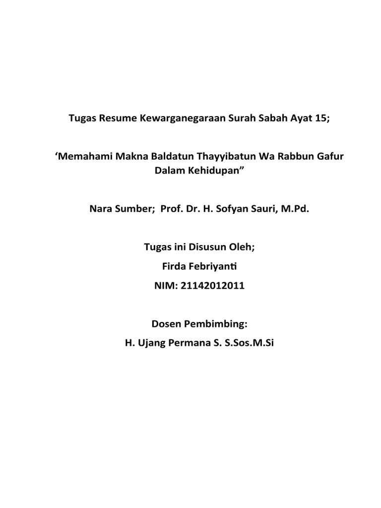 Resume Kajian Surah Saba' | PDF