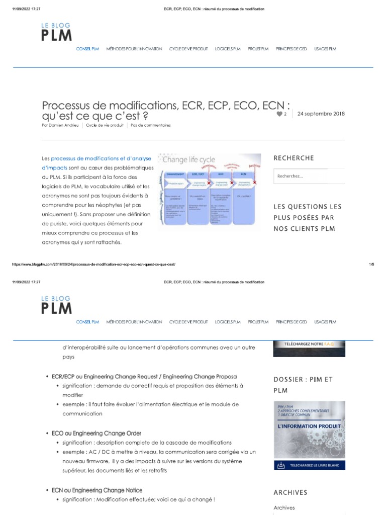 ECR, ECP, ECO, ECN - Résumé Du Processus de Modification | PDF