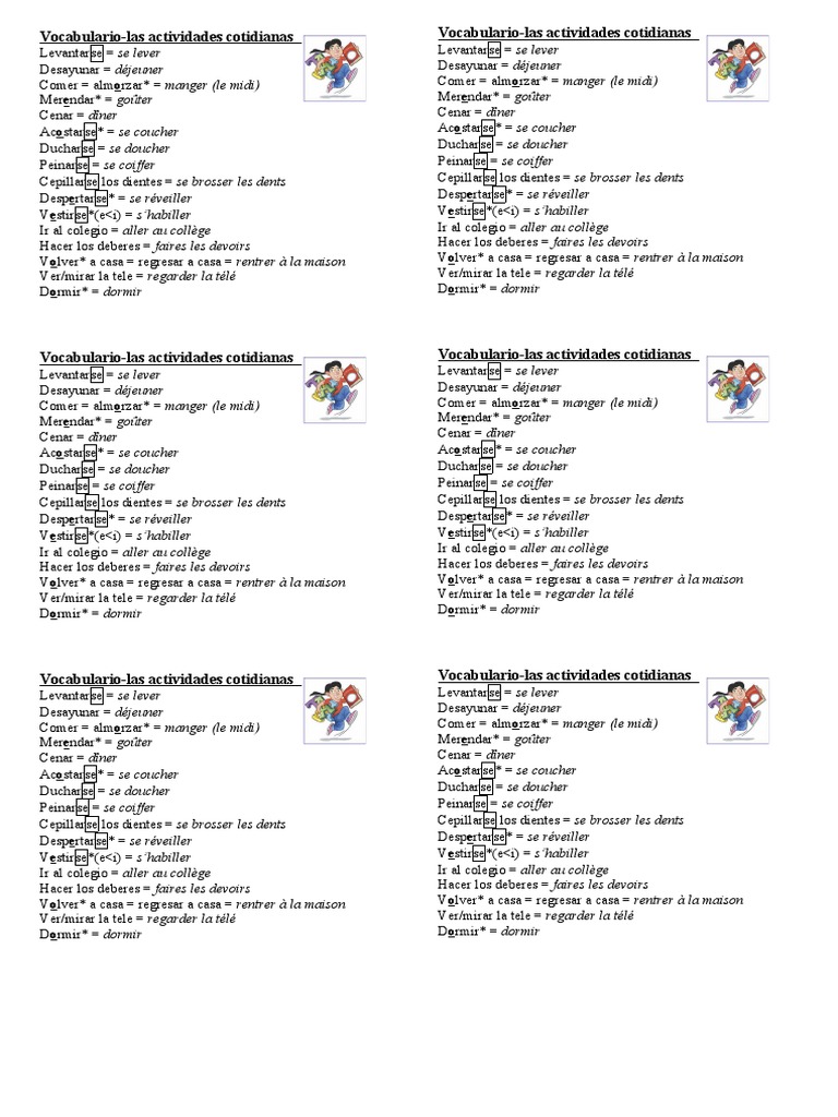 Vocabulario Las Actividades Cotidianas | PDF