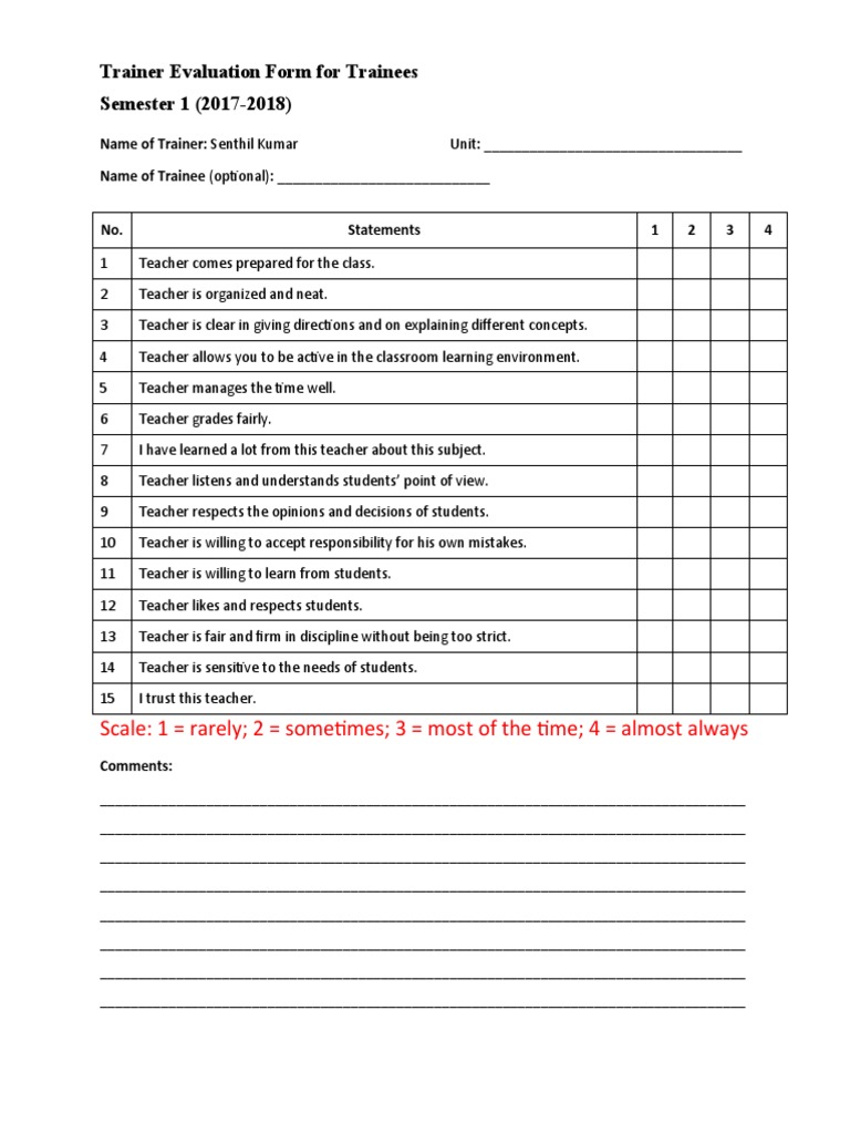 Trainee Feedback Questionnaire | PDF