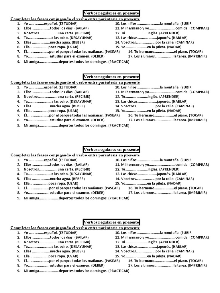 Conjugación de Verbos Regulares en Presente | PDF | Verbo