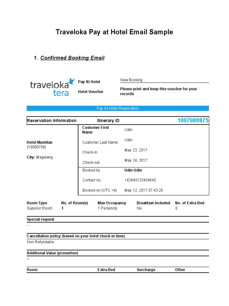 Traveloka Pay at Hotel Hotels Email Sample | PDF | Credit Card | Fee
