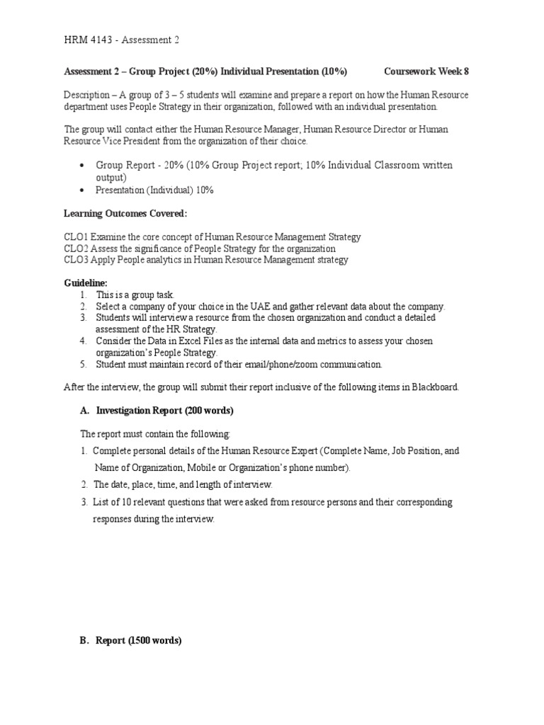 Assessment 2 Group Project Details | PDF | Human Resource Management ...