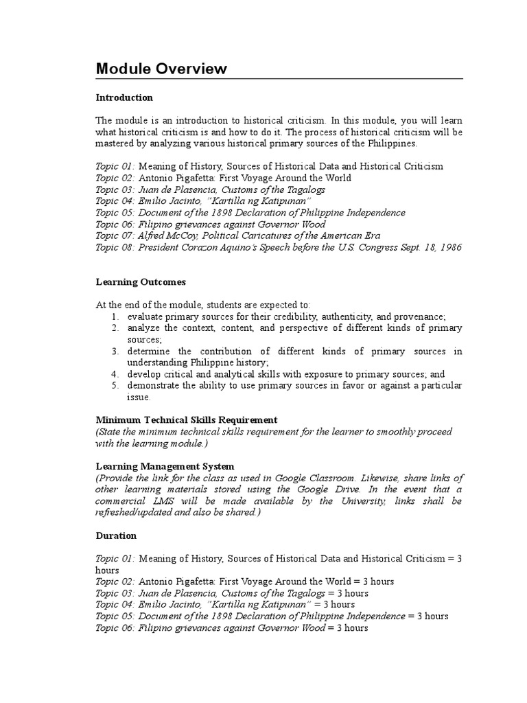 Readings in Philippine History Learning Modules | PDF