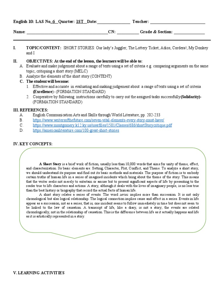 English 10 LAS 6 (MINI TASK) 2022-2023 | PDF | Plot (Narrative) | Causality