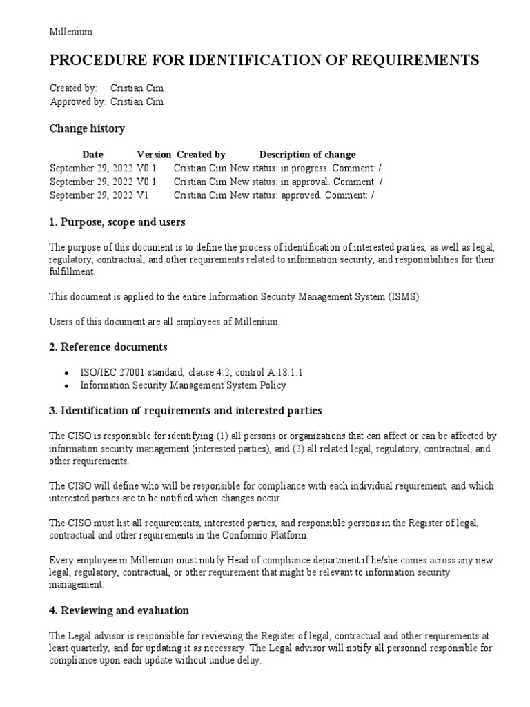 02 - Procedure For Identification of Requirements | PDF | Information ...