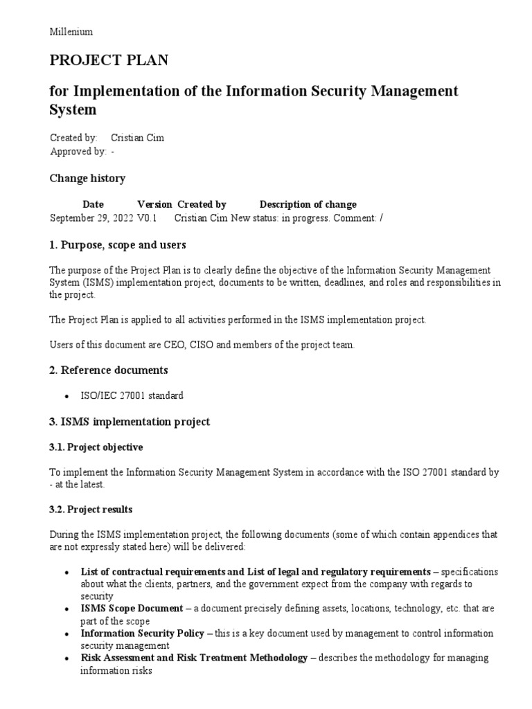 ISMS Project Plan | PDF | Information Security | Information Technology