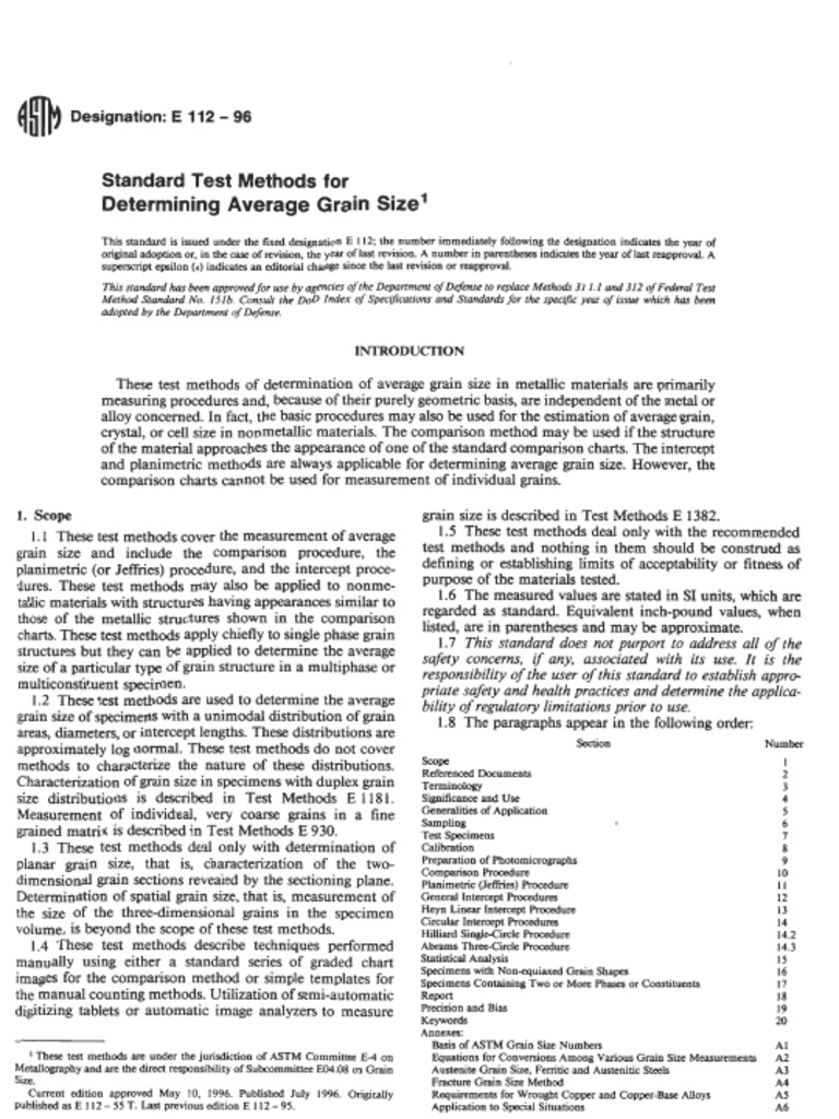 ASTM E 112 - Standard Methods For Determining Average Grain | PDF