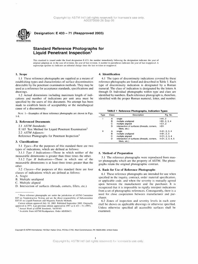 ASTM E433-71 R03 Reference Photographs For Liquid Penetrant | PDF