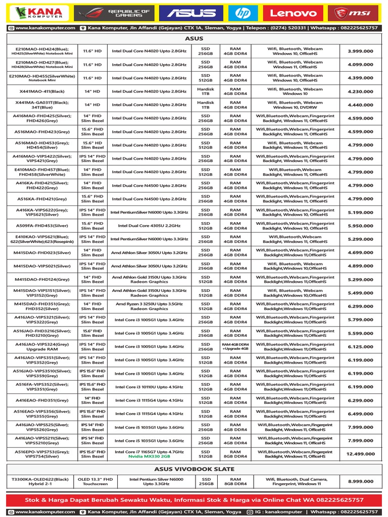 Pricelist Kanakomputer Gejayan Web Agustus 2022 Update 22 | PDF | Intel | Advanced Micro Devices