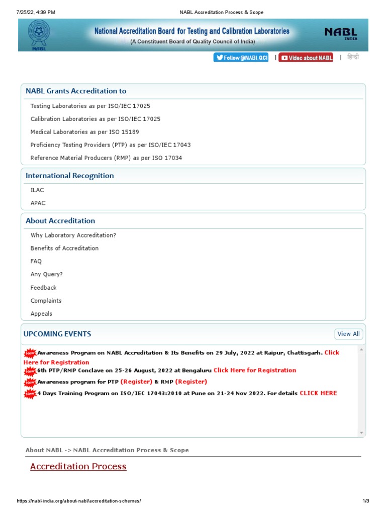 NABL Accreditation Process Overview | PDF | Medical Equipment | Medical ...