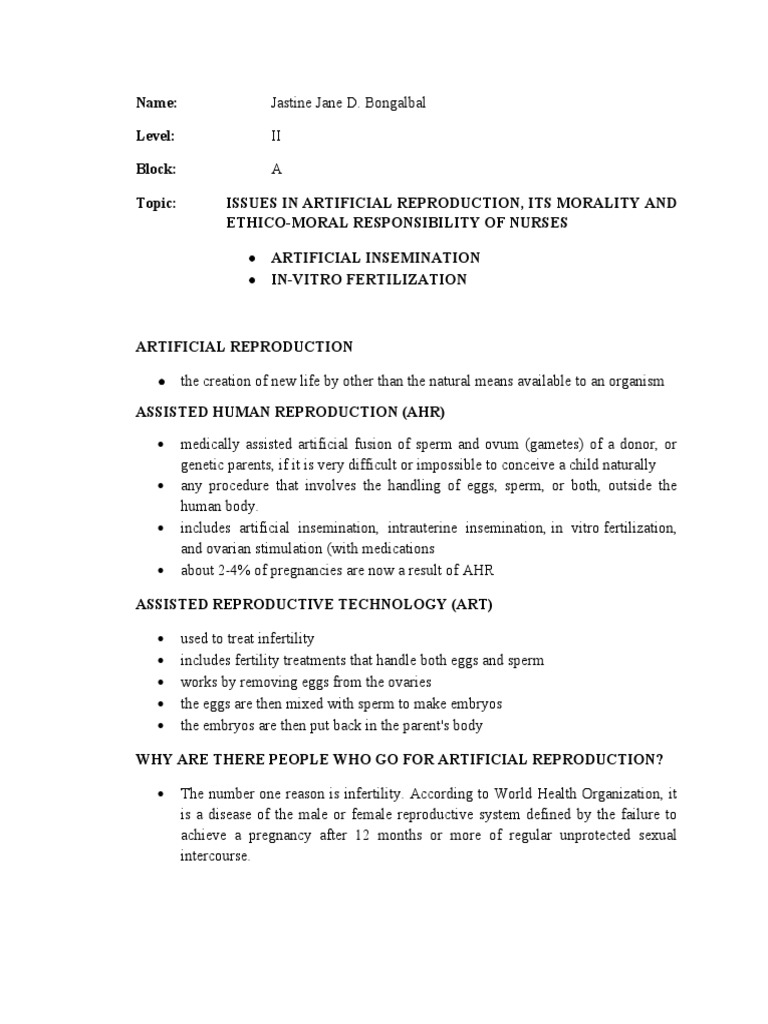 Ethical Issues in Artificial Reproduction | PDF | Assisted Reproductive ...