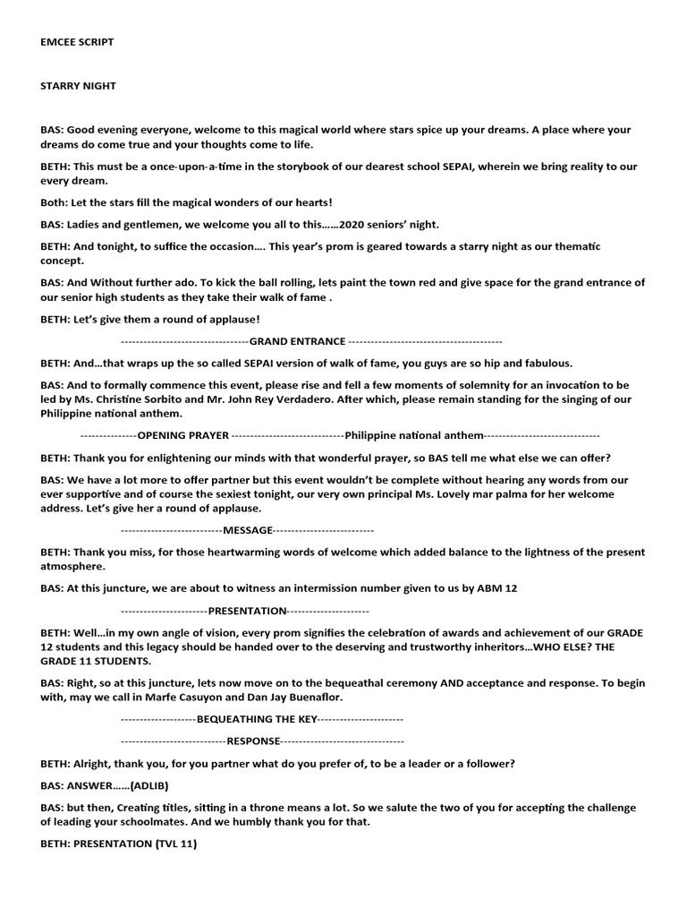 Emcee Script | PDF