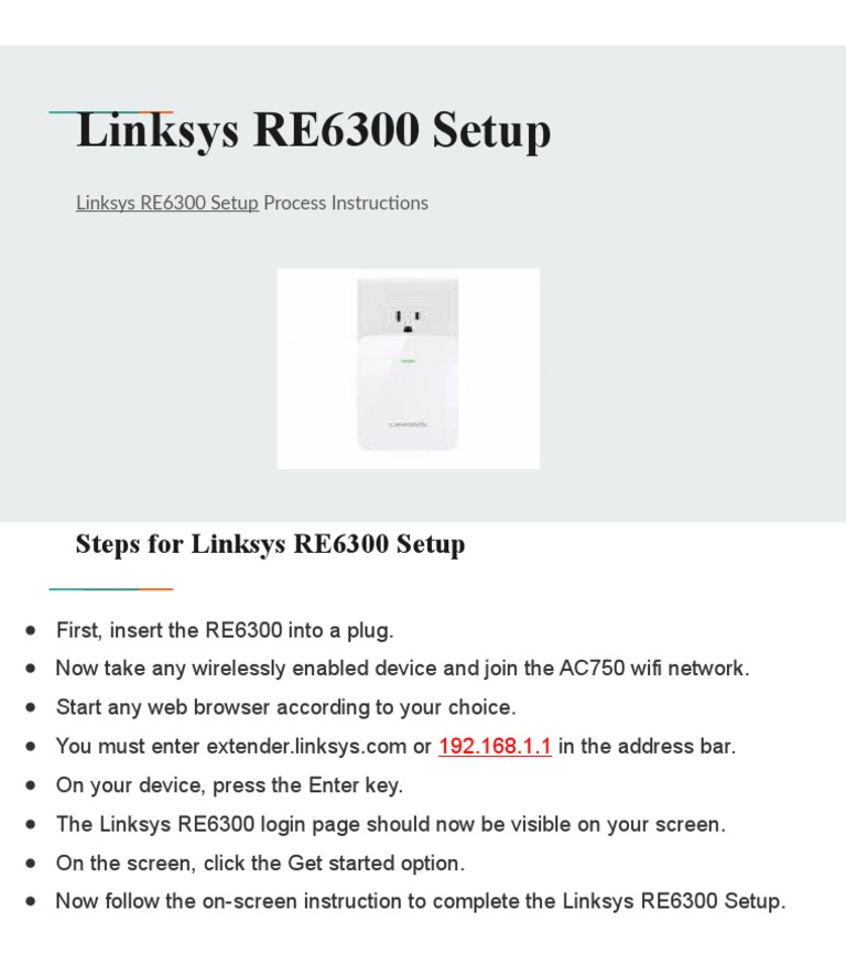 Linksys RE6300 Setup | PDF