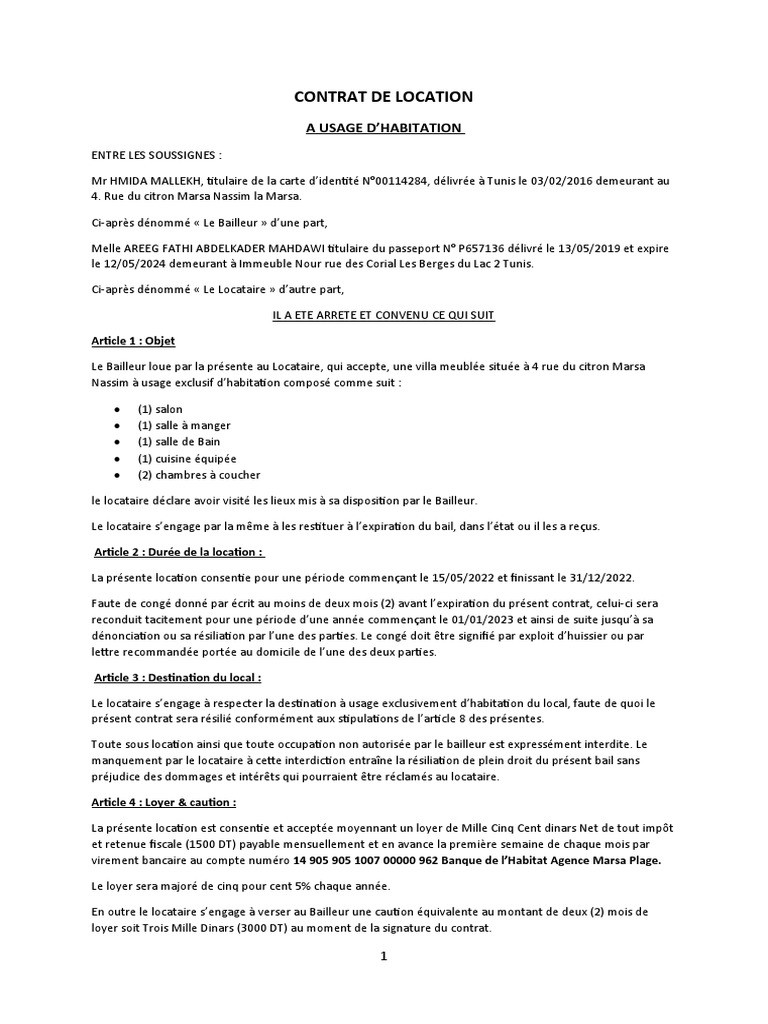 Contrat de Location | PDF | Cautionnement | Location
