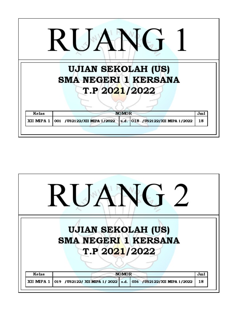 Label Ruangan Us 1920 | PDF