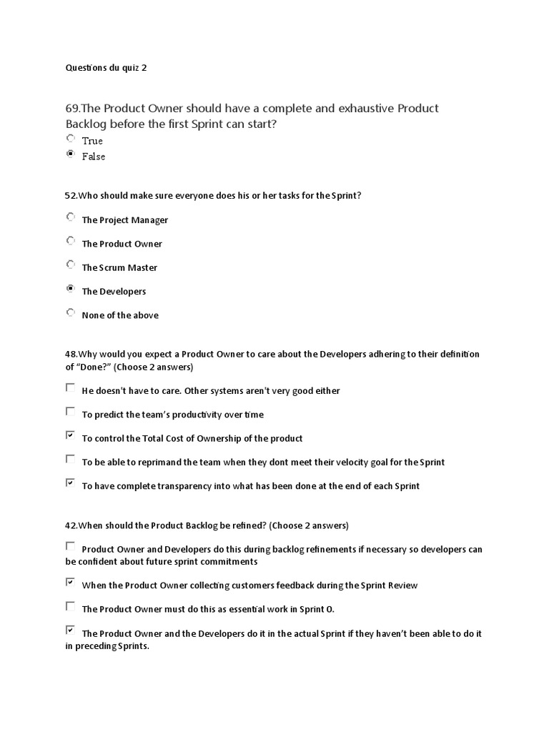 Questions Du Quiz 2. PSPO1 | PDF