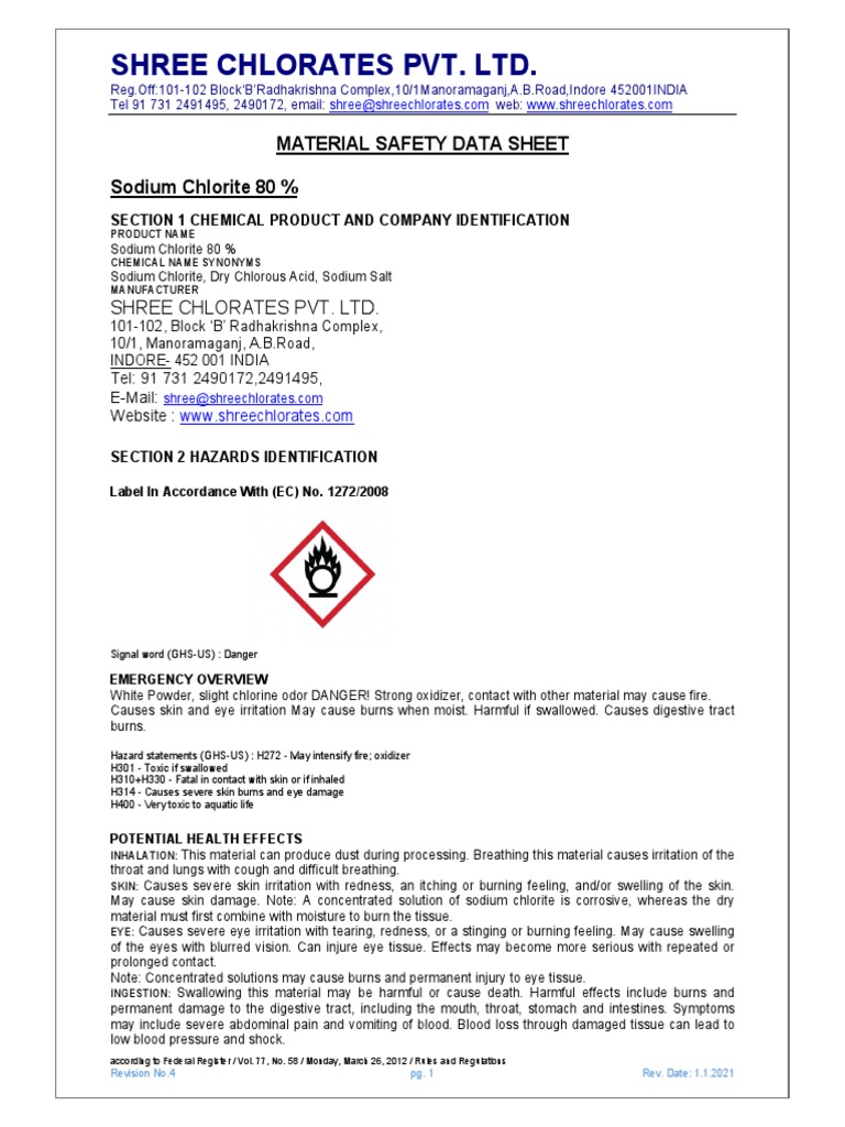 MSDS 80% | Download Free PDF | Chlorine | Chemistry