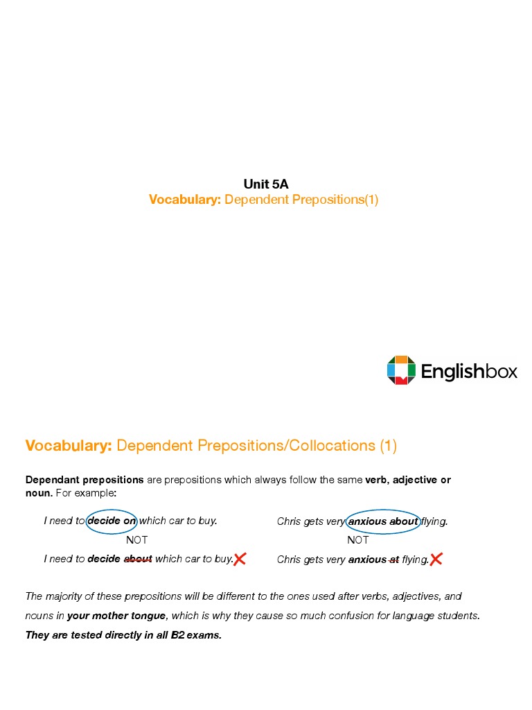Mastering Dependent Prepositions Guide | PDF | Preposition And Postposition | Human Communication