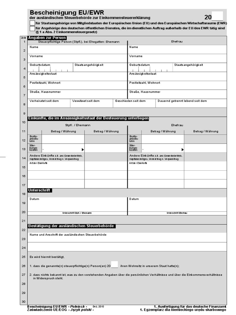 Zaswiadczenie Kraje UE EOG Bescheinigung EU EWR | PDF