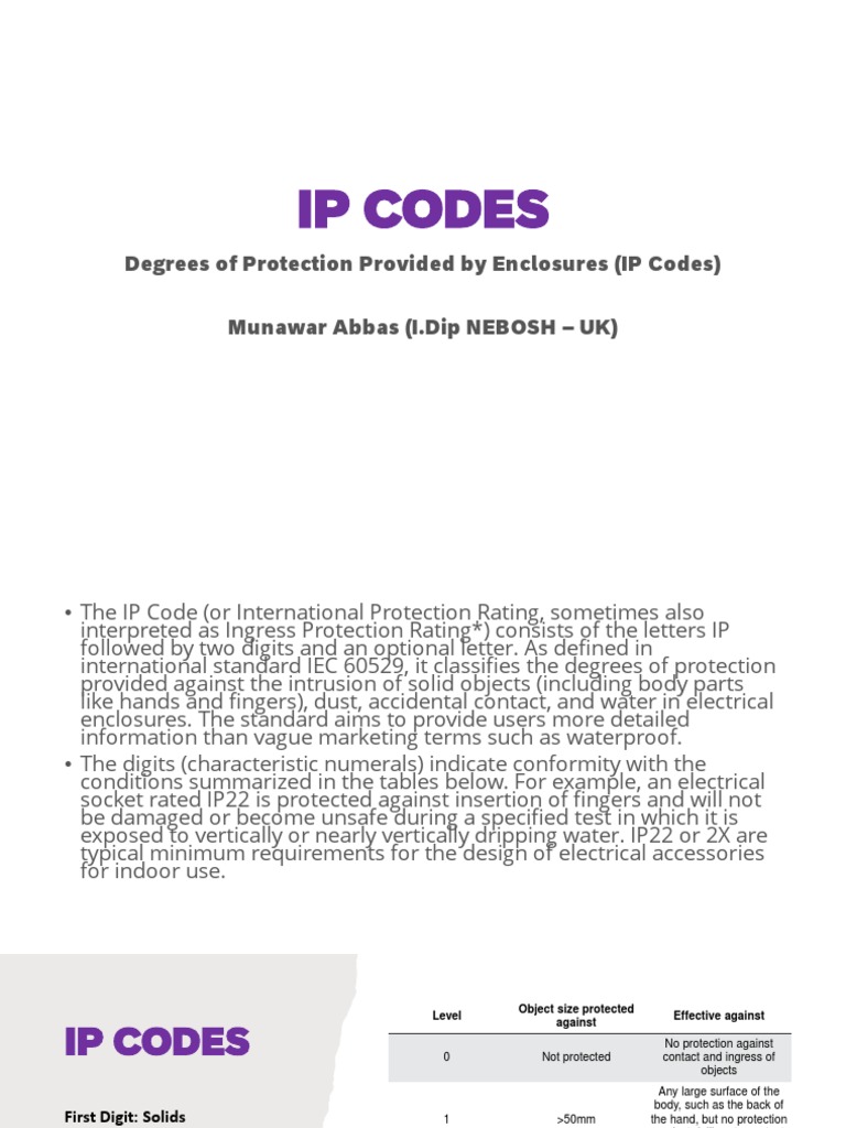 IP Codes | PDF | Electrical Engineering | Electricity
