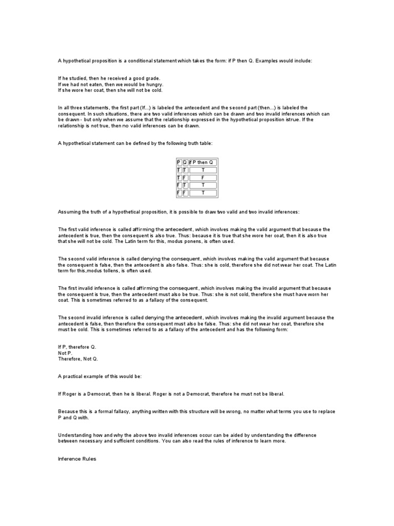 A Hypothetical Proposition Is A Conditional Statement Which Takes The Form | PDF | Logical ...