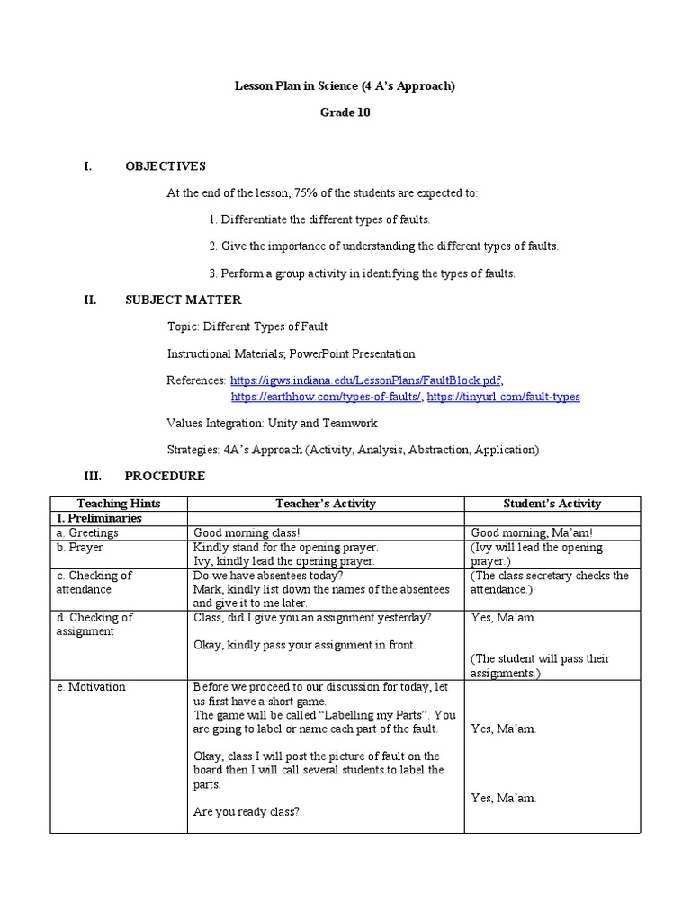 Lesson Plan in Science - Fault | PDF | Fault (Geology) | Geology