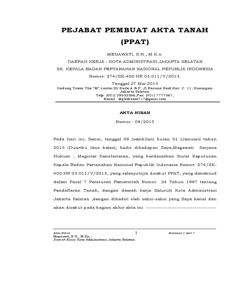 Akta - Hibah - Ppat Kelompok 2 Tpa Syariah Reg X 02 Univ Jayabaya | PDF