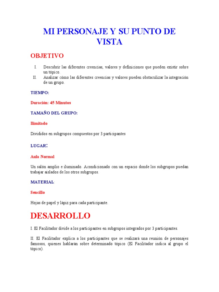 Mi Personaje y Su Punto de Vista | PDF