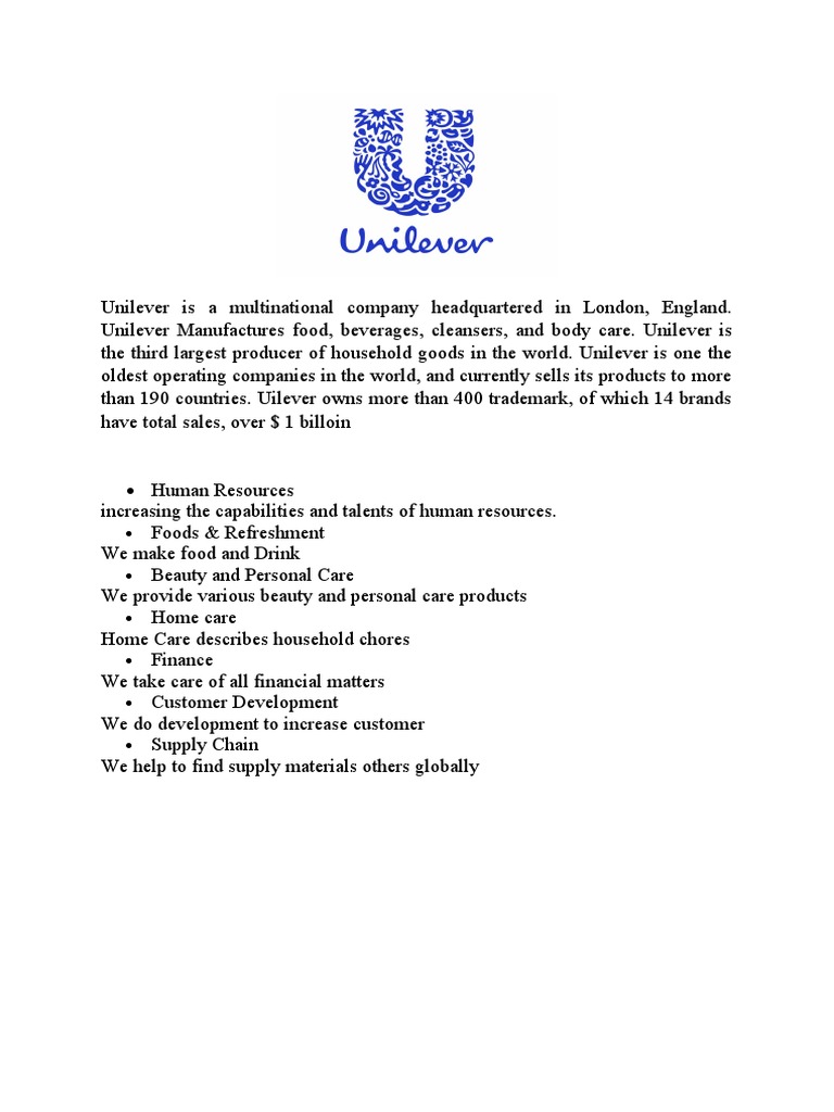 Unilever Is A Multinational Company Headquartered in London | PDF