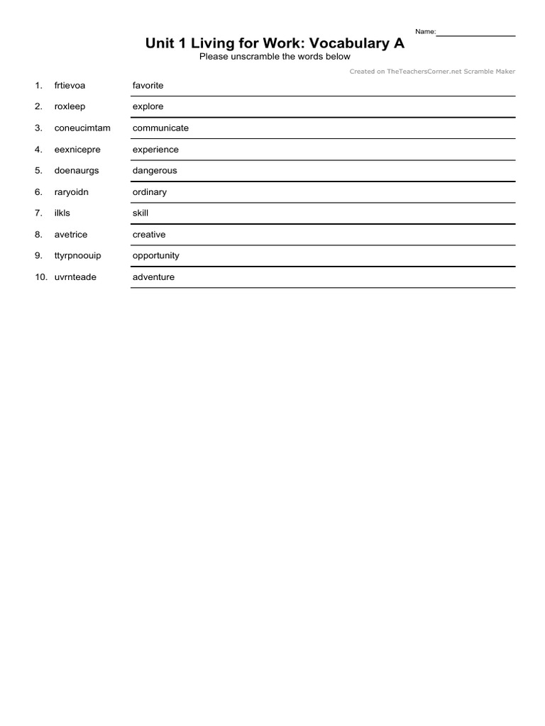 P1 U1A Scramble-Puzzle Answers | PDF | Language Arts & Discipline