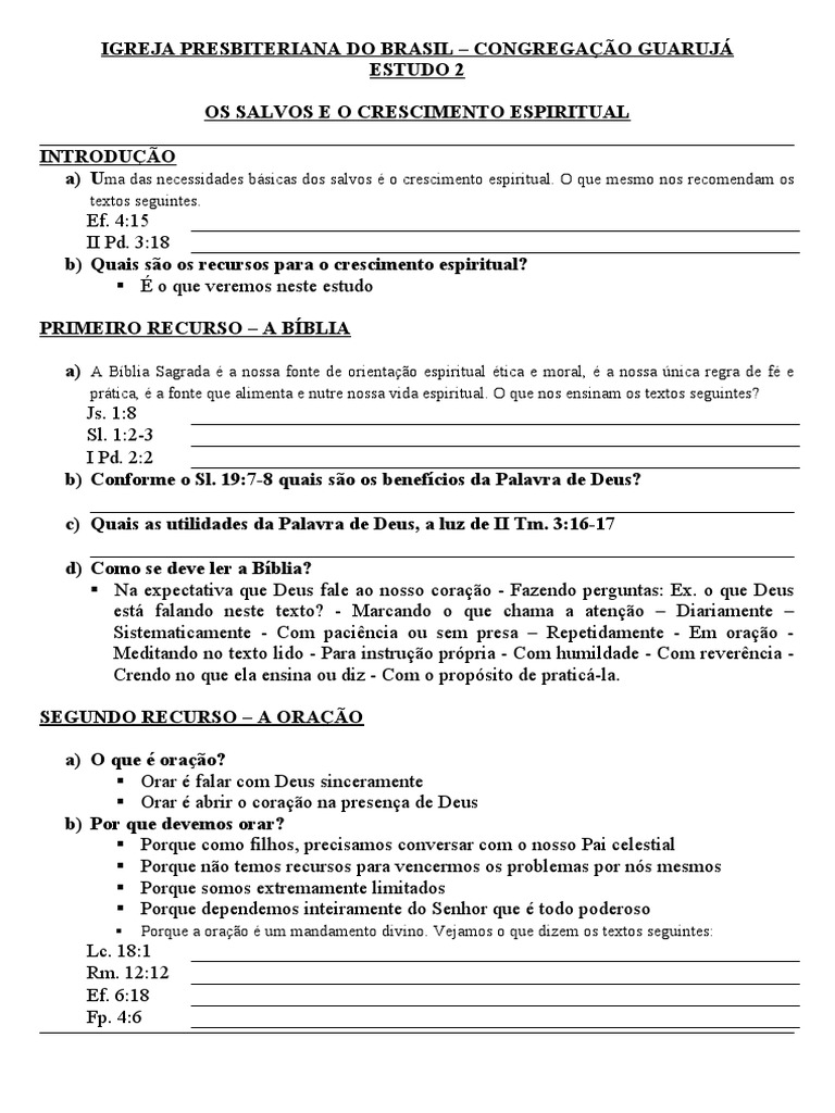 06 - Os Salvos e o Crescimento Espiritual | PDF | Oração | Igreja cristã
