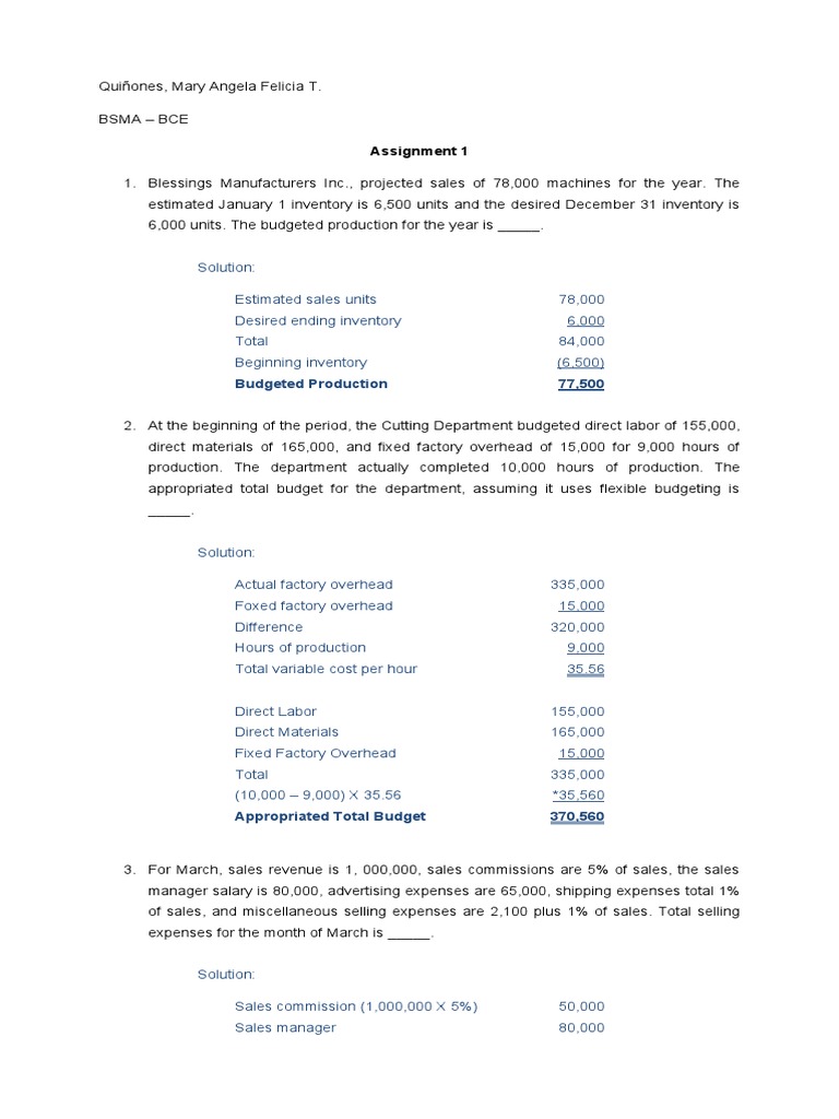 Budgeting and Production Calculations | PDF | Inventory | Marketing