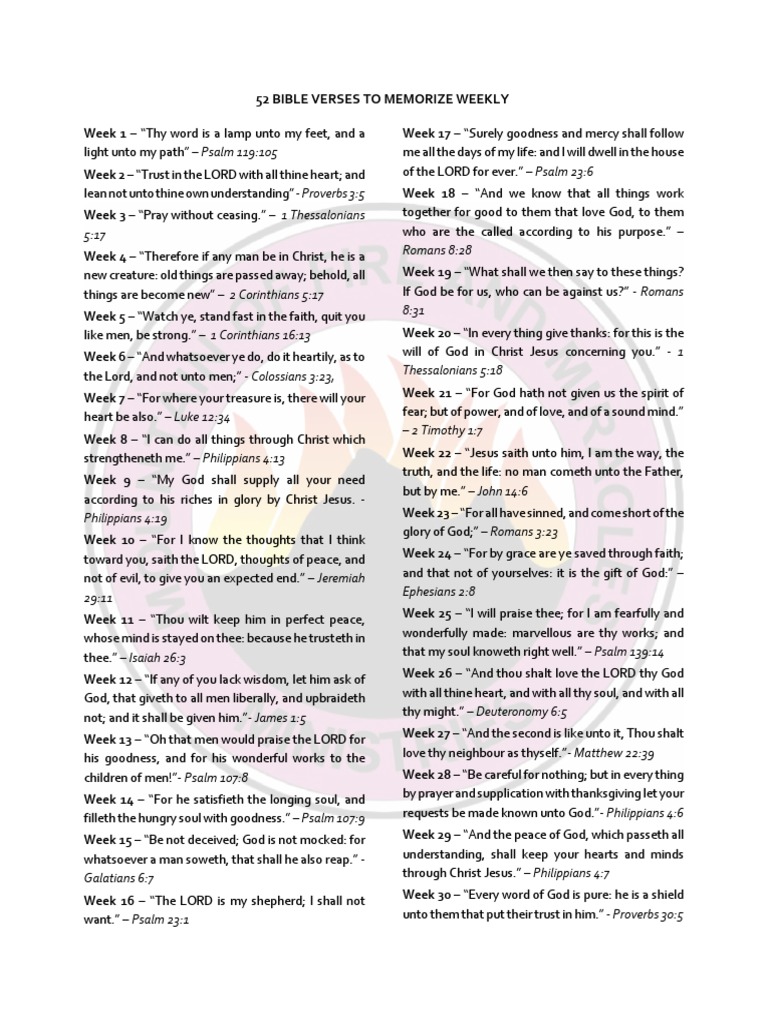52 Bible Verses Memorize Weekly | PDF | Epistle To The Romans | Thou