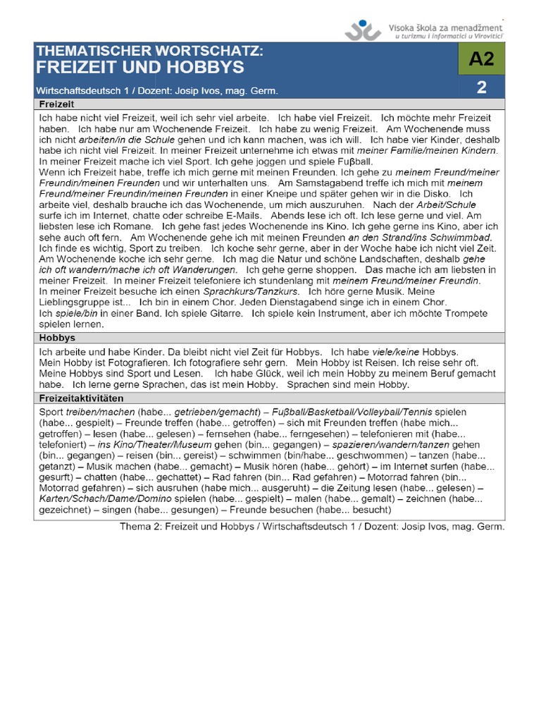 FREIZEIT UND HOBBYS THEMATISCHER WORTSCHATZ - PDF Kostenfreier Download ...