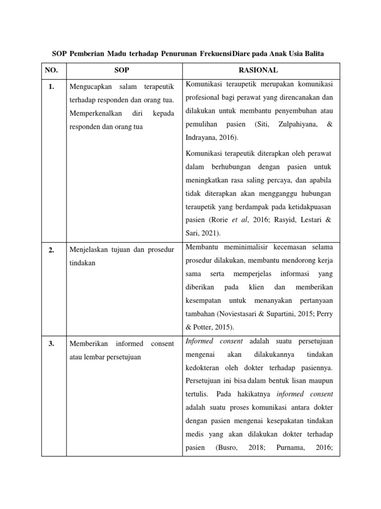 SOP Pemberian Madu untuk Diare Balita | PDF