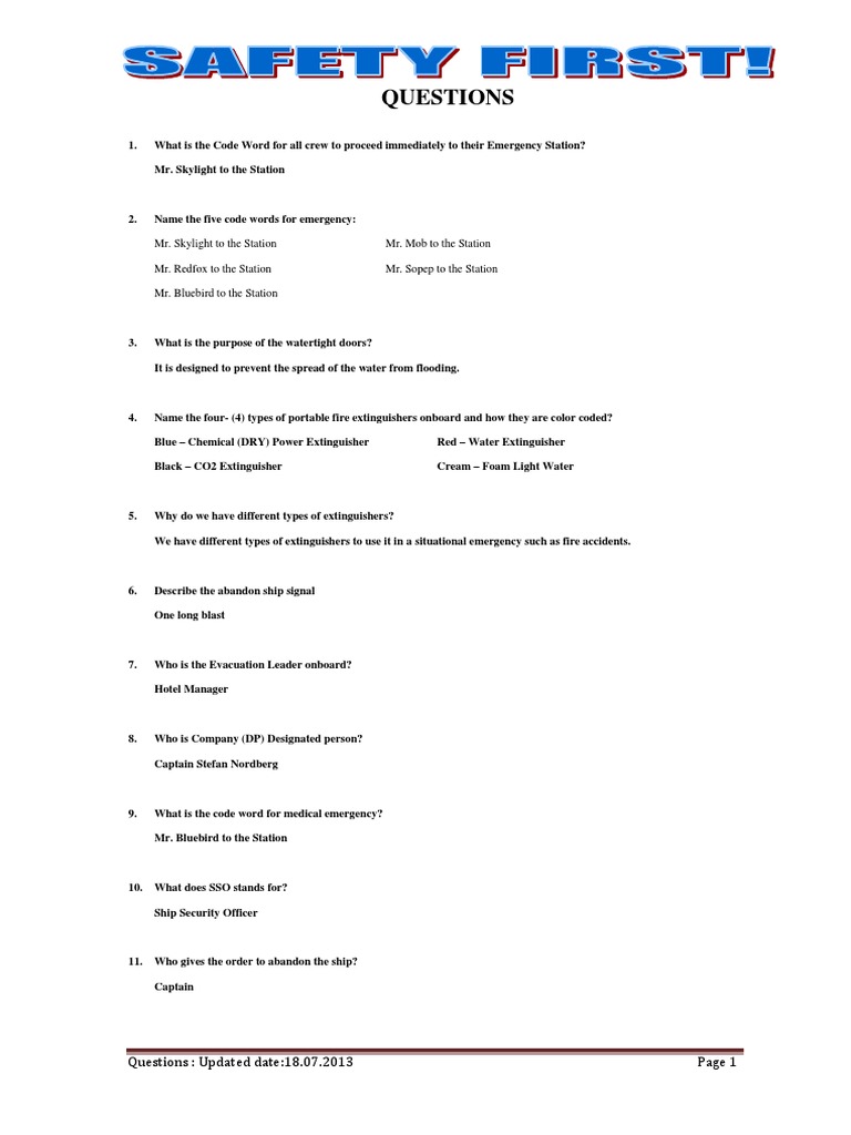 SAFETY FIRST TEST 180713.pdf-revised-Calledo | PDF | Fires | Ships