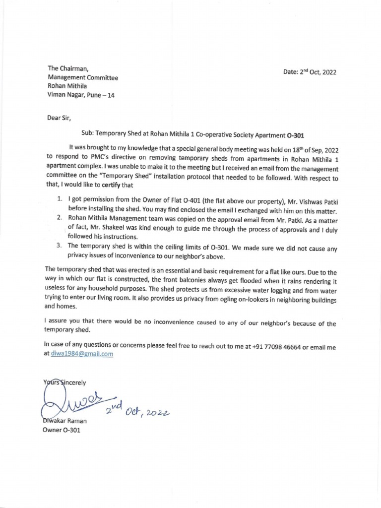 RM - Temporary Shed Letter | PDF