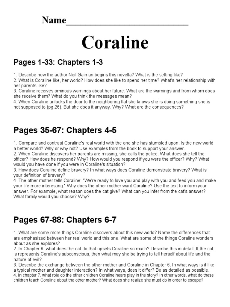 Coraline Study Guide: Chapters 1-13 | PDF | Language Arts & Discipline ...