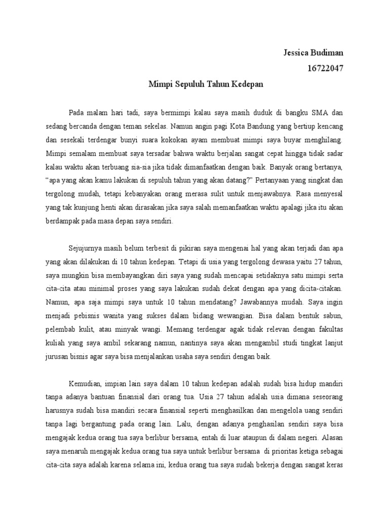 Jessica Budiman - Essay Sepuluh Tahun Mendatang | PDF