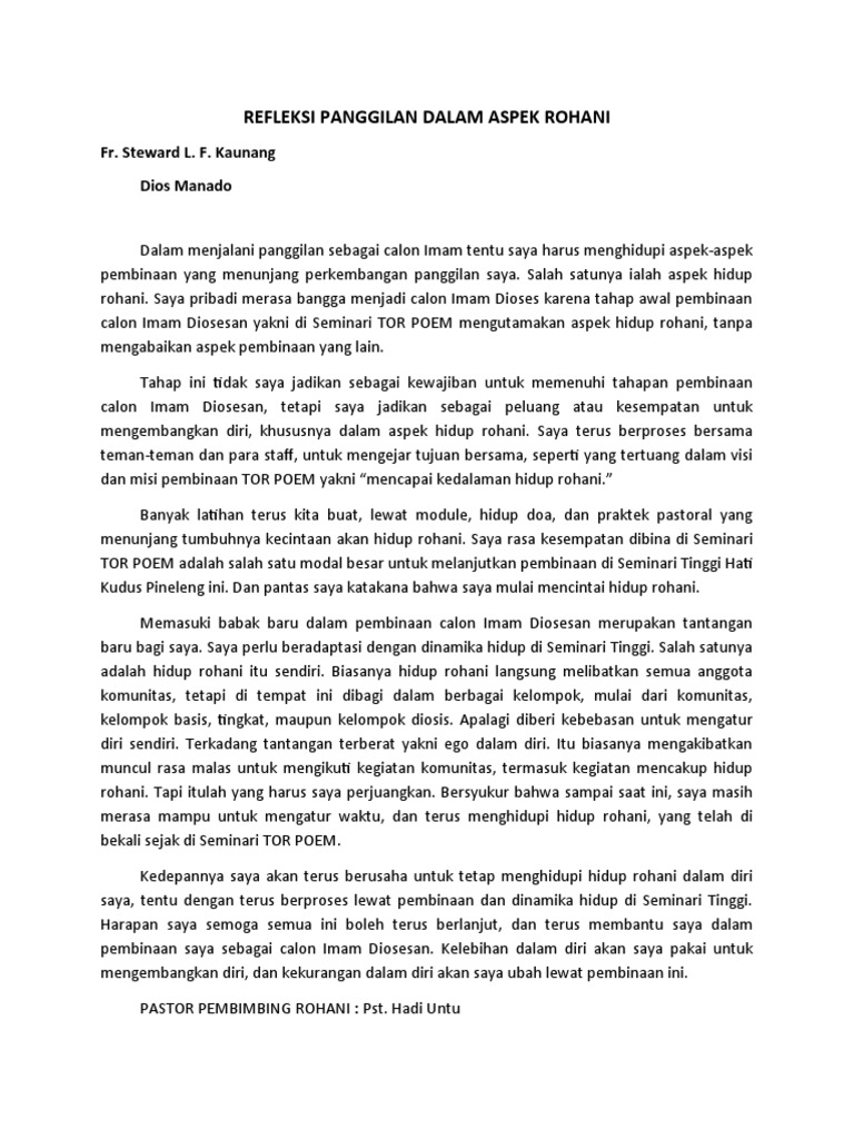 Refleksi Hidup Rohani Calon Imam | PDF | Pengembangan Diri