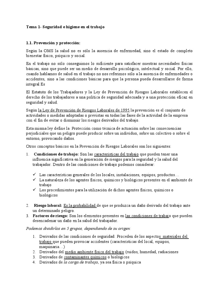 Tema-1-Seguridad e Higiene en El Trabajo | PDF | Valores | Seguridad y salud ocupacional