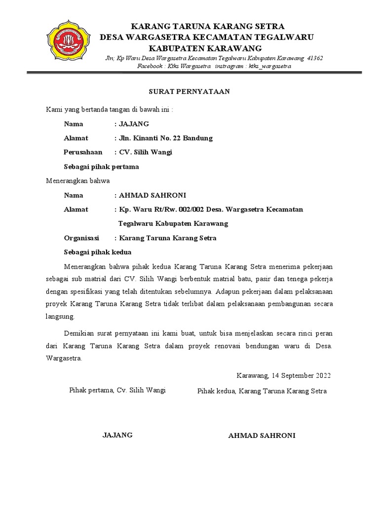 Surat Pernyataan Karang Taruna | PDF