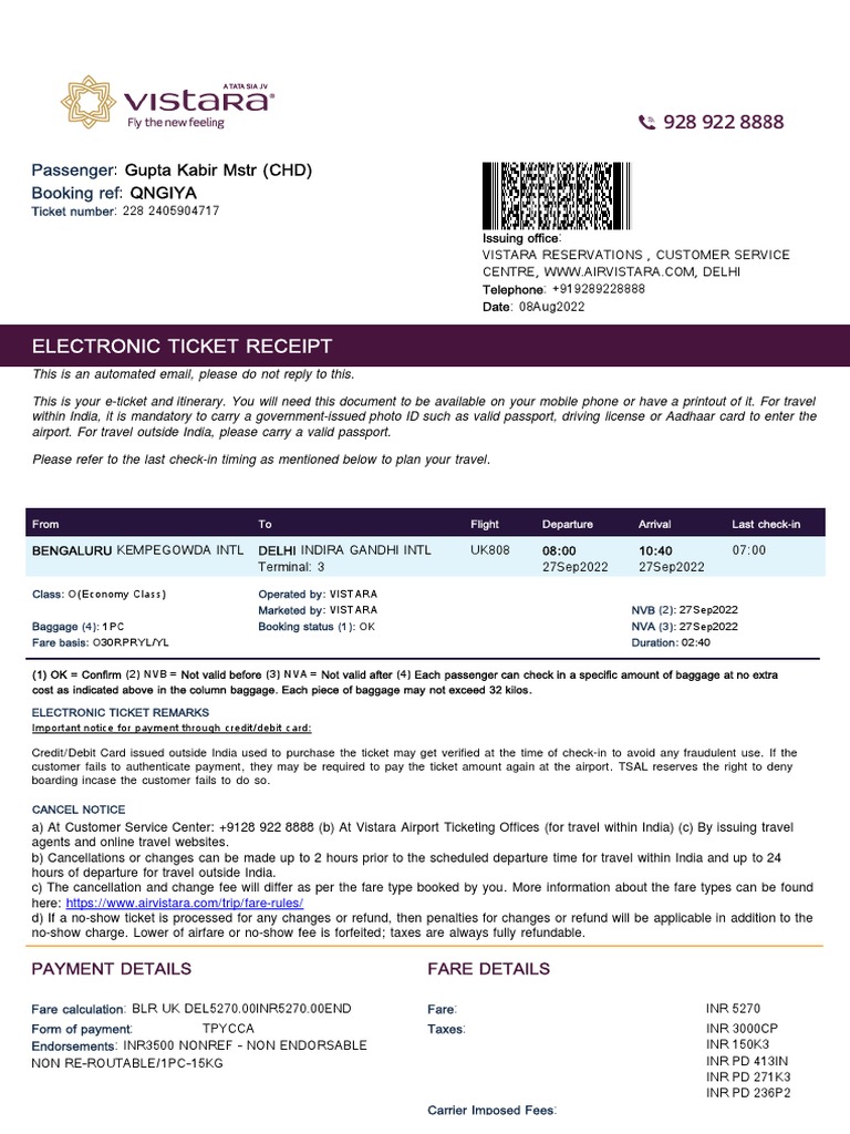 Your Electronic Ticket-EMD Receipt | PDF | Transport | Aviation