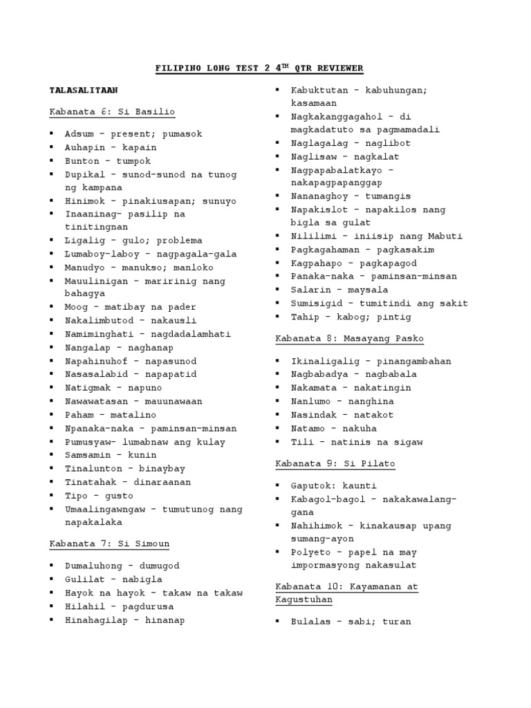 Filipino Long Test 2 4TH QTR Reviewer | PDF