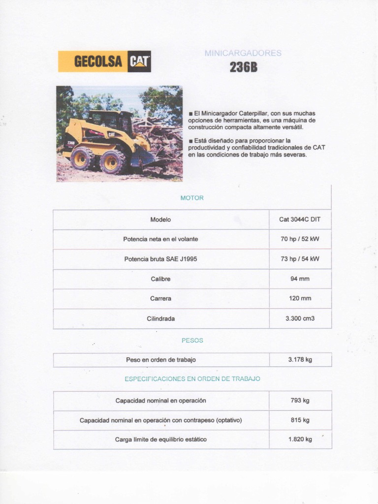 Ficha Tecnica Minicargadro Caterpillar | PDF