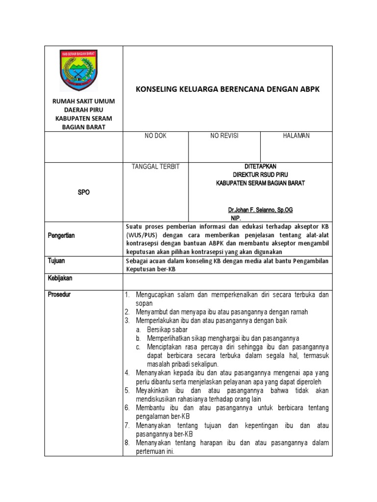 SPO Konseling KB Dengan ABPK | PDF