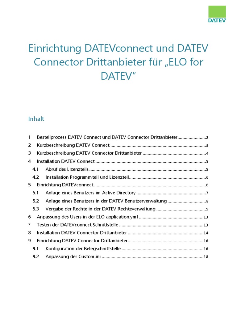 Einrichtung DATEVconnect Und DATEV Connector Drittanbieter Fuer ELO For DATEV | PDF
