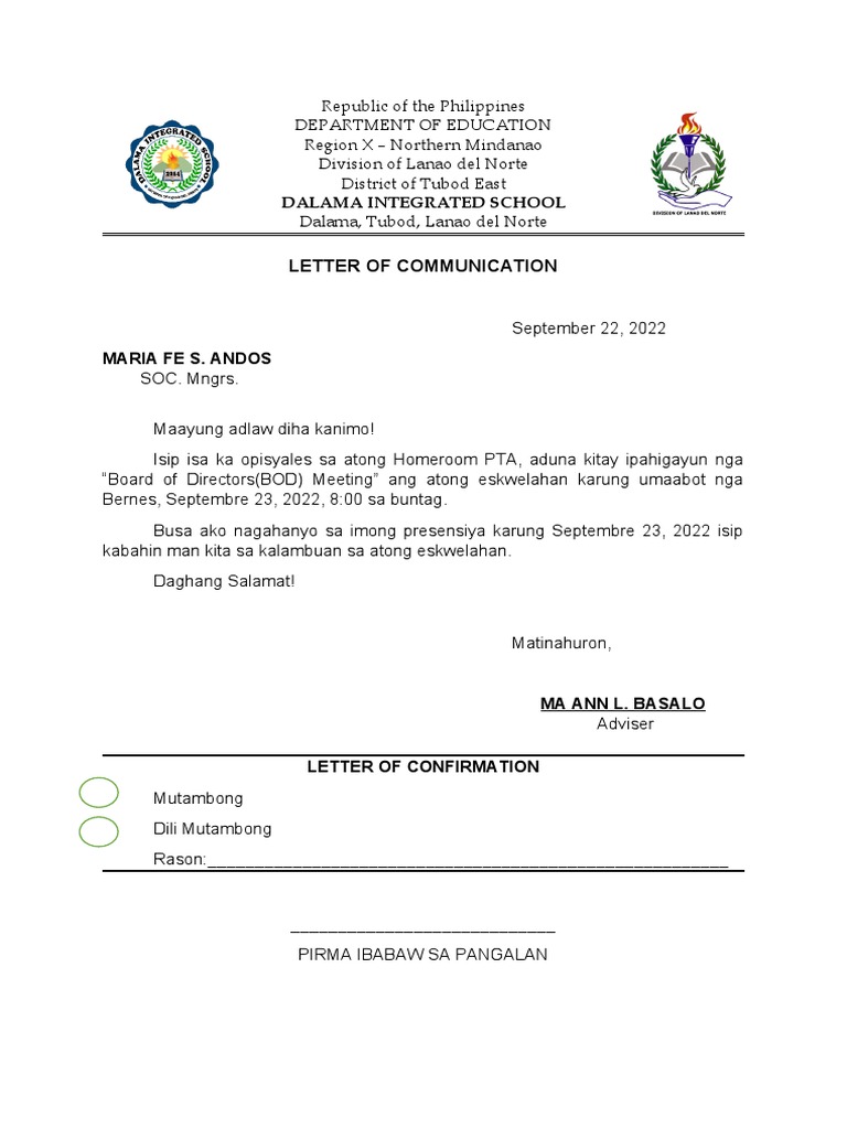 Letter of Communication (Bod) | PDF