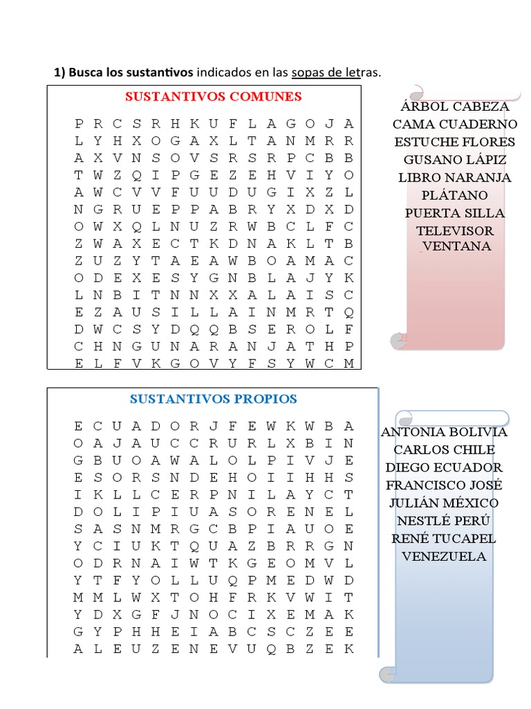 Sopa de letras: Sustantivos para niños | PDF | Estudios de idiomas ...